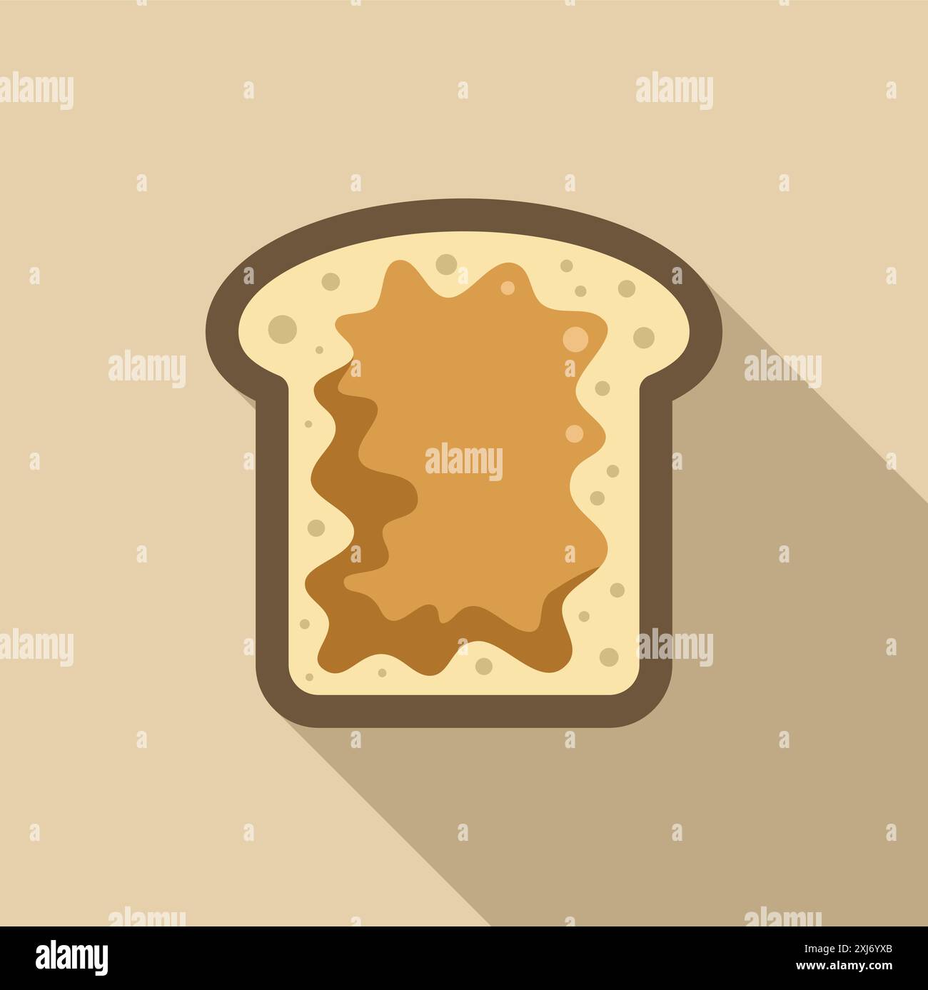 Single slice of white bread with peanut butter spread on top in a flat ...