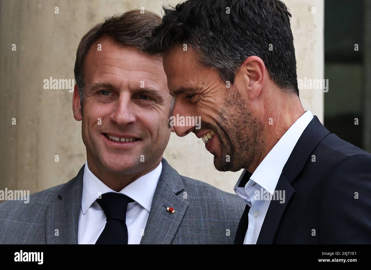 Paris, France. 16th July, 2024. French President Emmanuel Macron (L ...