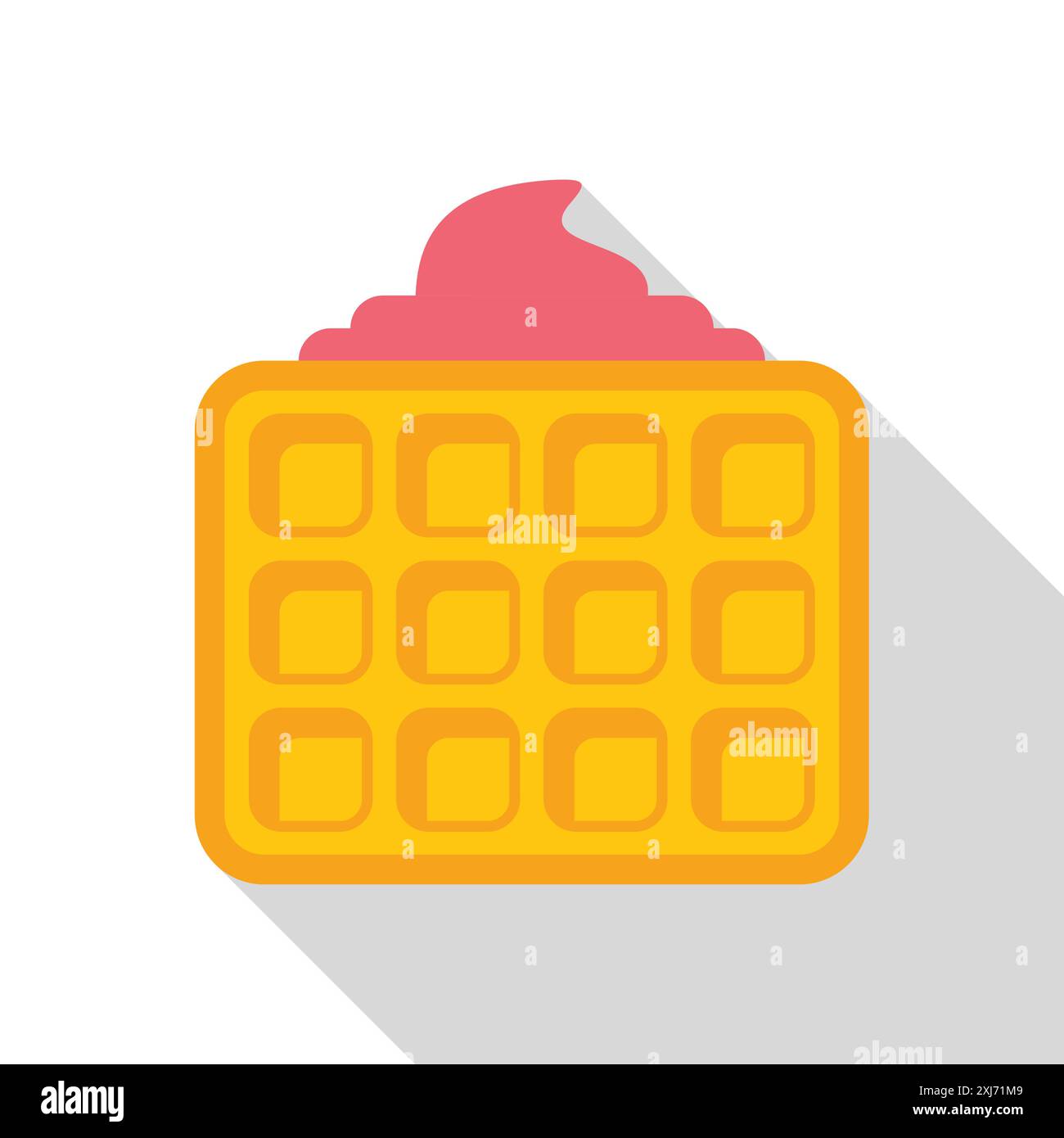 Delicious square waffle with whipped cream is lying with a long shadow ...