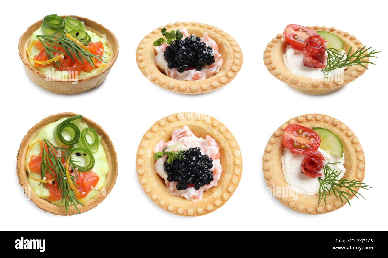 Different canapes isolated on white, top and side views Stock Photo - Alamy