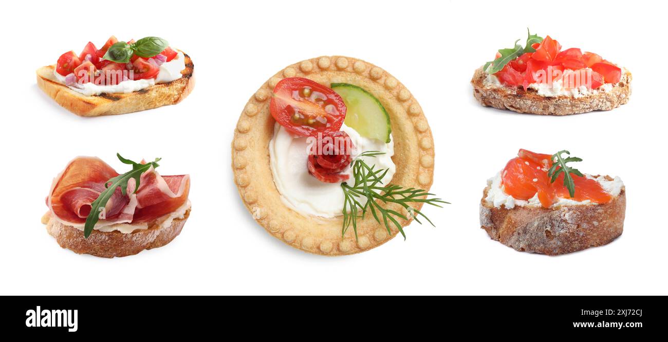 Set of different canapes isolated on white Stock Photo - Alamy
