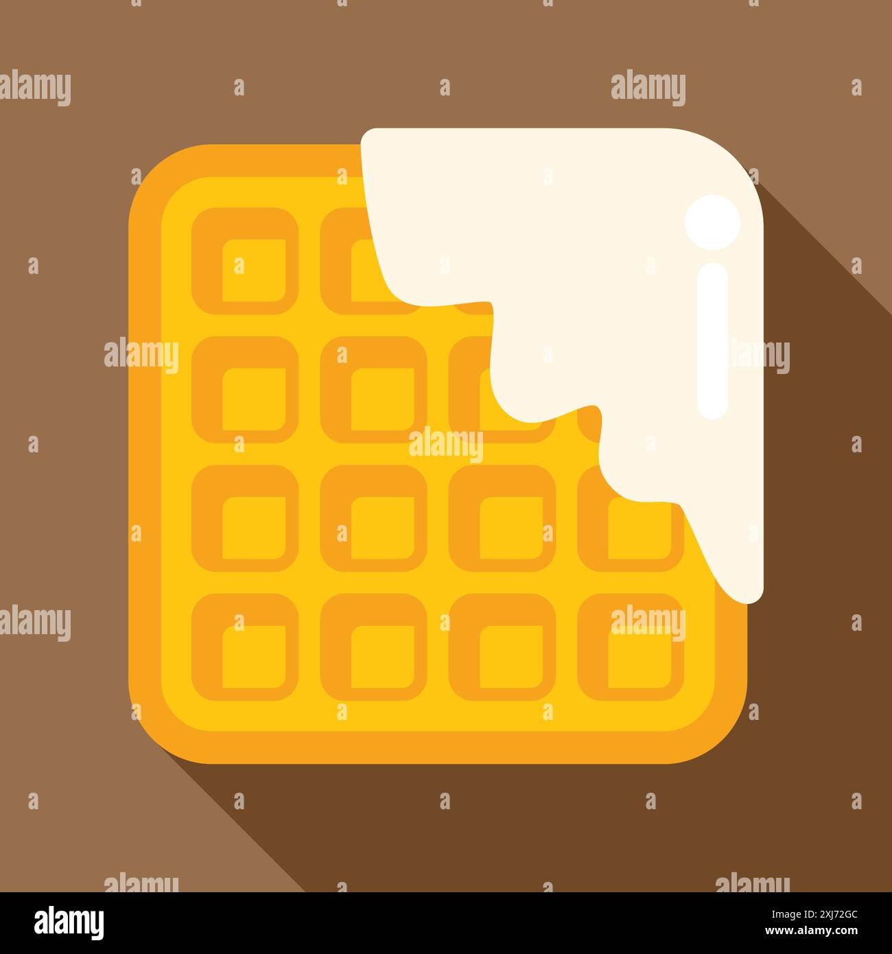 Delicious square waffle is dripping with syrup on a brown background ...