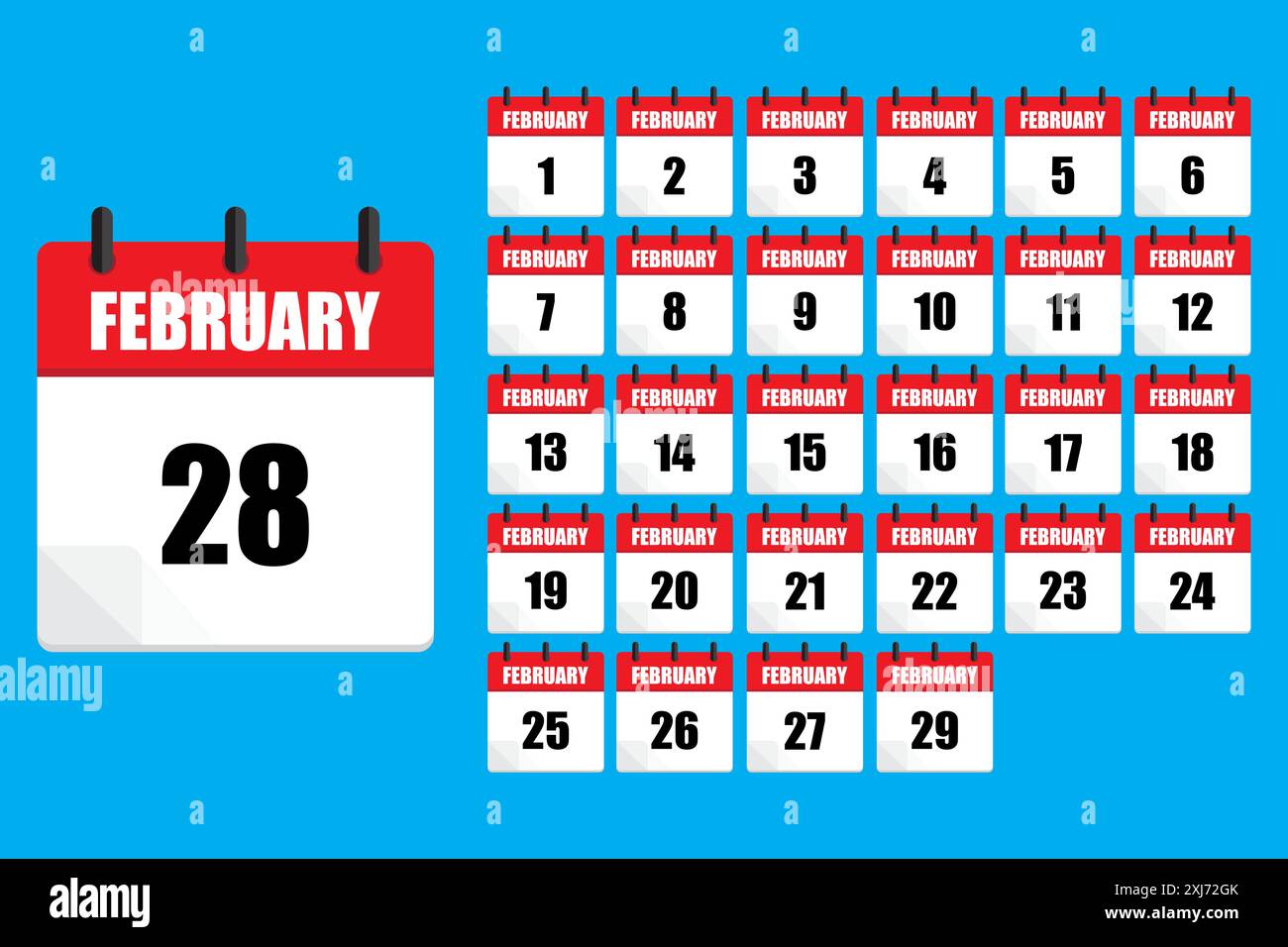Numbered dates. Vector icons. Blue background. February header Stock ...