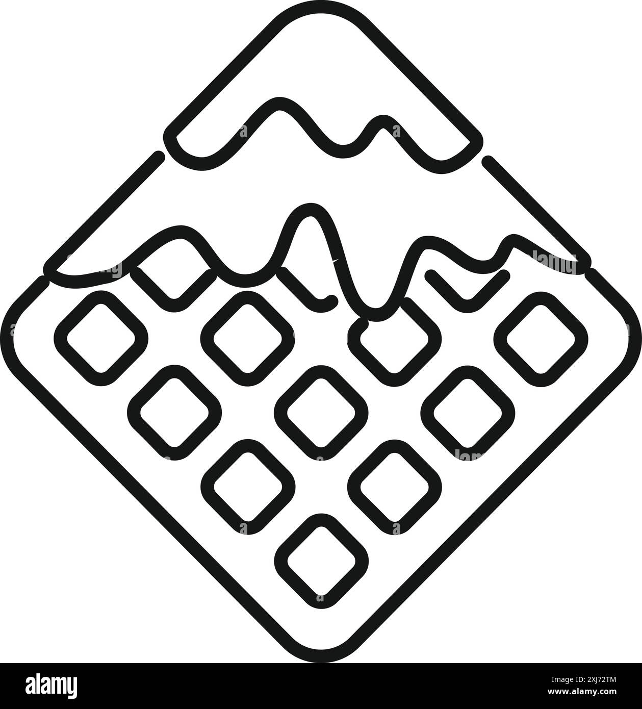 Line drawing of a square waffle with syrup dripping, perfect for ...