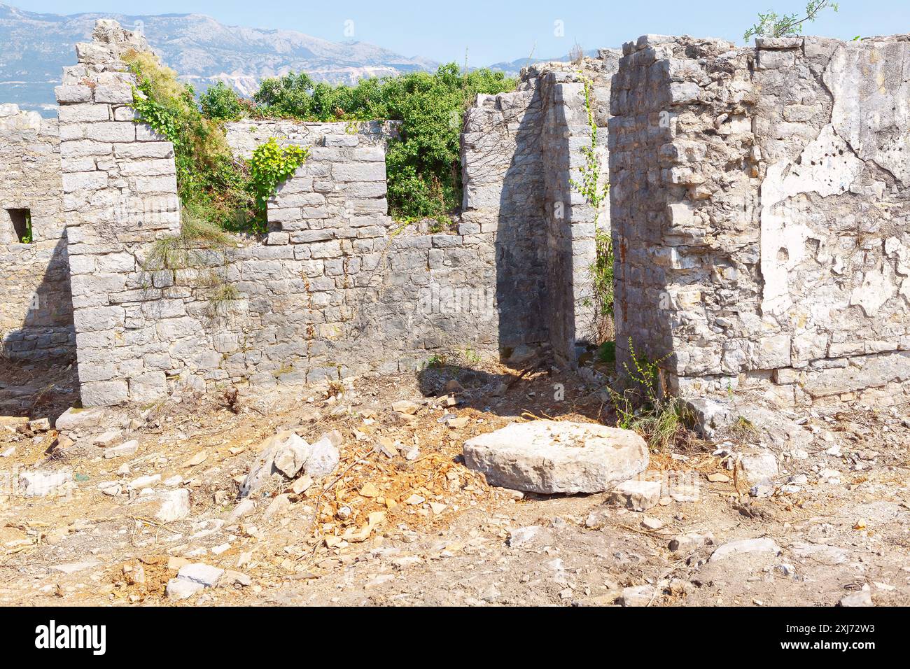 Fort Mogren in Budva Montenegro. Building is in ruins and has a lot of ...