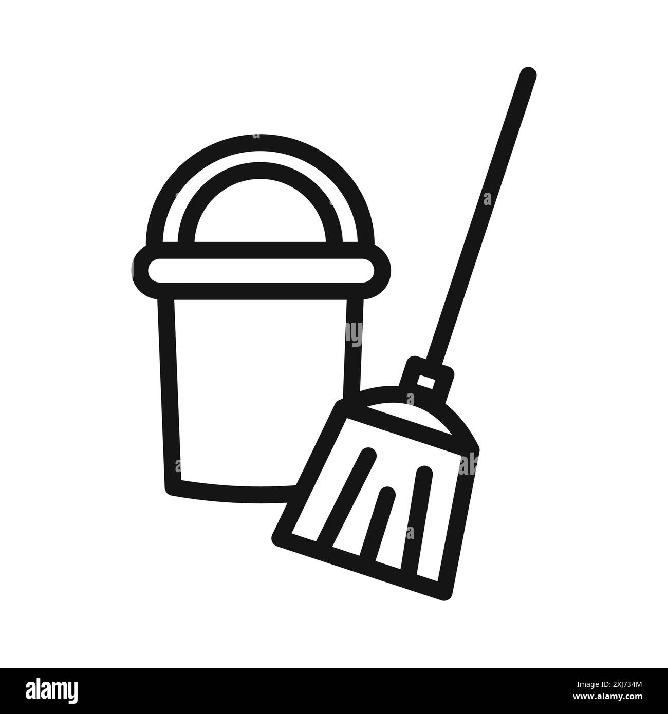besom with stick and pail icon vector line logo mark or symbol set ...