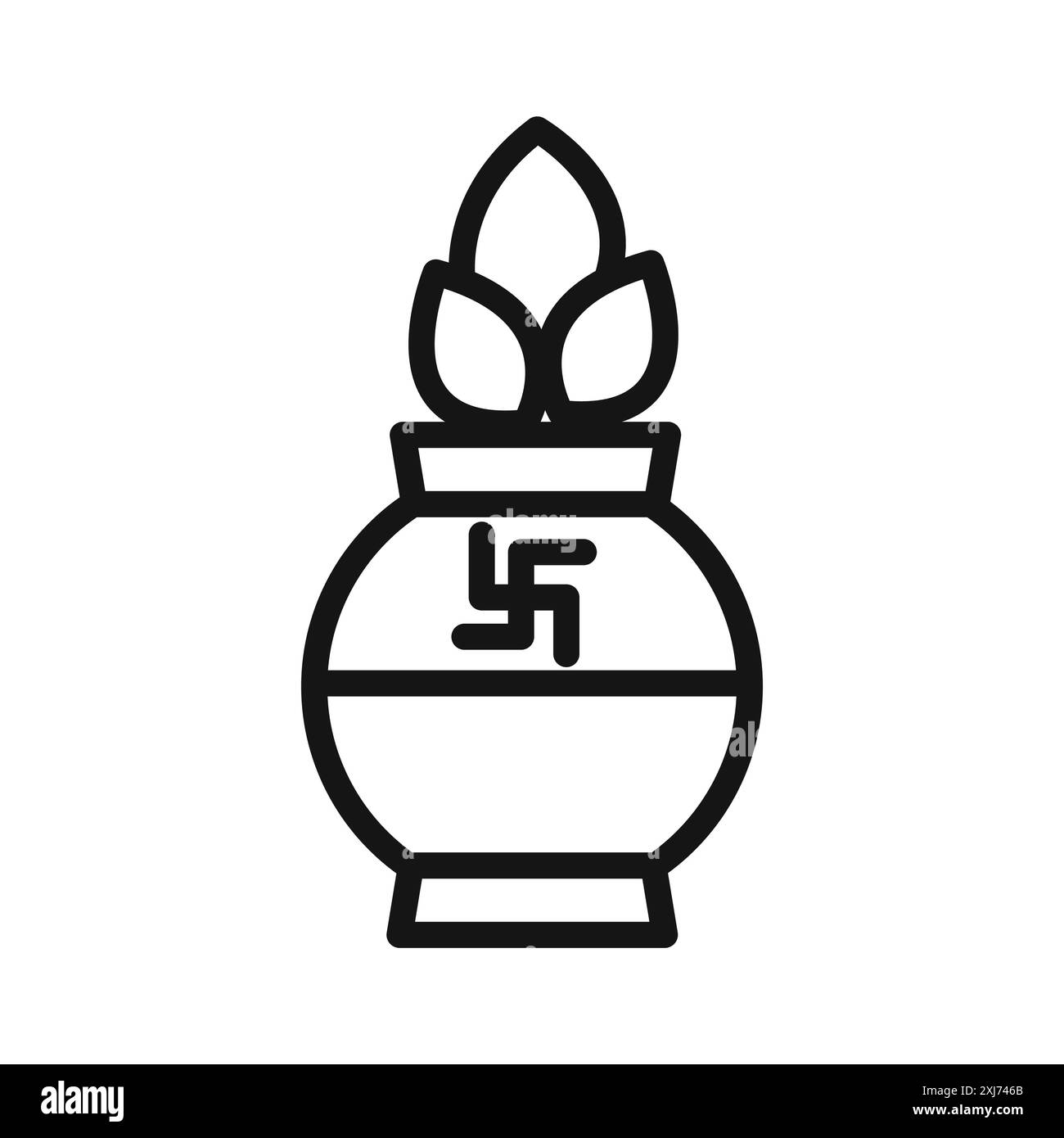 Kalash With Coconut Icon Vector Line Logo Mark Or Symbol Set Collection Outline Style Stock