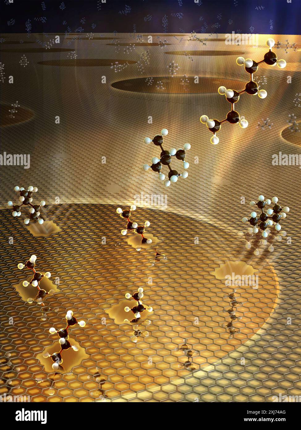 Graphene molecular filter, illustration. Graphene, a single layer of ...