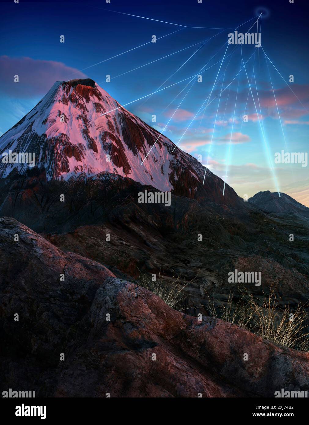 Muon tomography in geology, illustration. A muon is an elementary ...