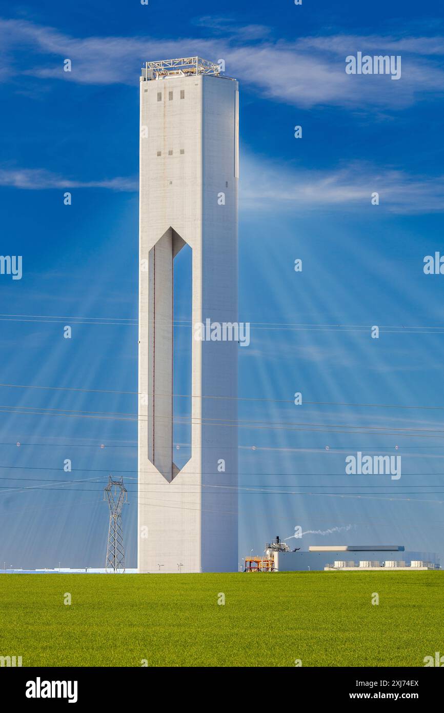 Solar tower at a solar power plant near Seville, Andalusia, Spain ...
