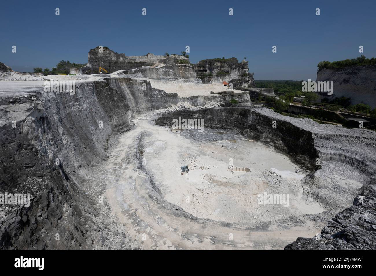 Open pit mine for the extraction of calcium carbonate. Photographed in ...
