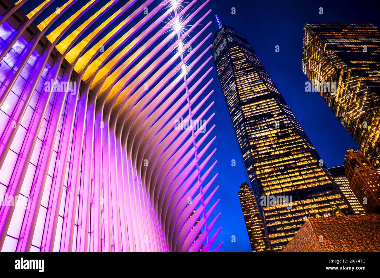 One World Trade Centre at night, Manhattan, New York City, USA Stock ...