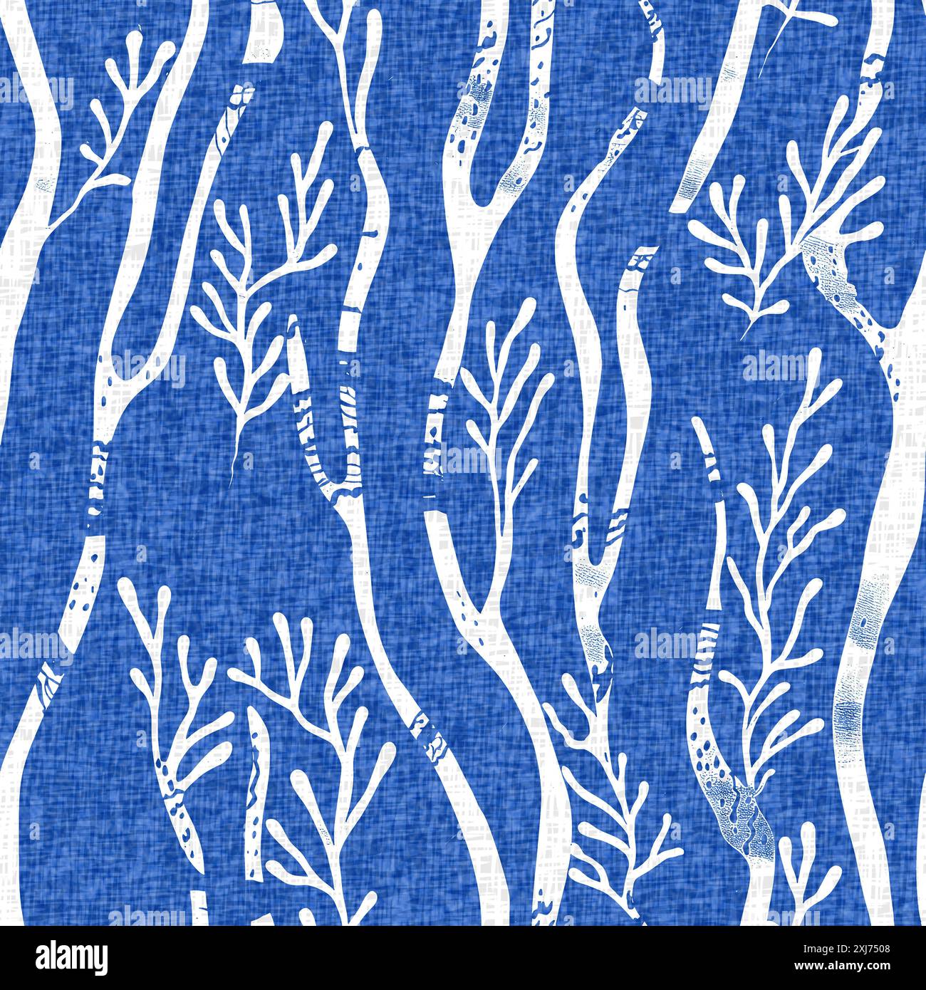 Whimsical seaweed kelp coastal electric blue beach pattern. Batik ...