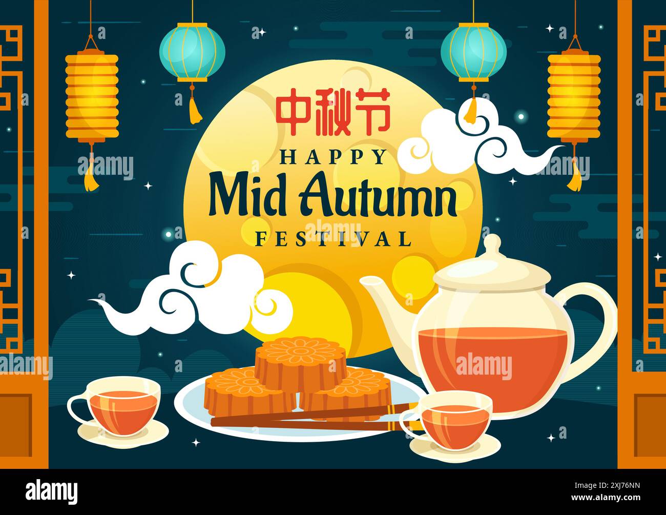 Happy Mid Autumn Festival Vector Illustration with Rabbits Carrying ...