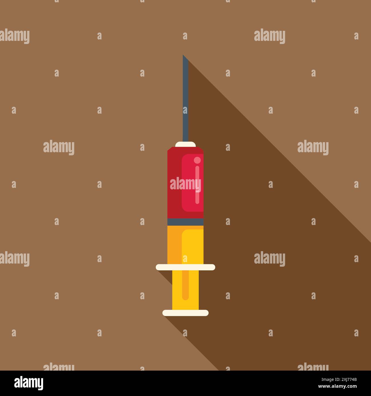 Medical syringe with its needle pointing up casting a long shadow over ...