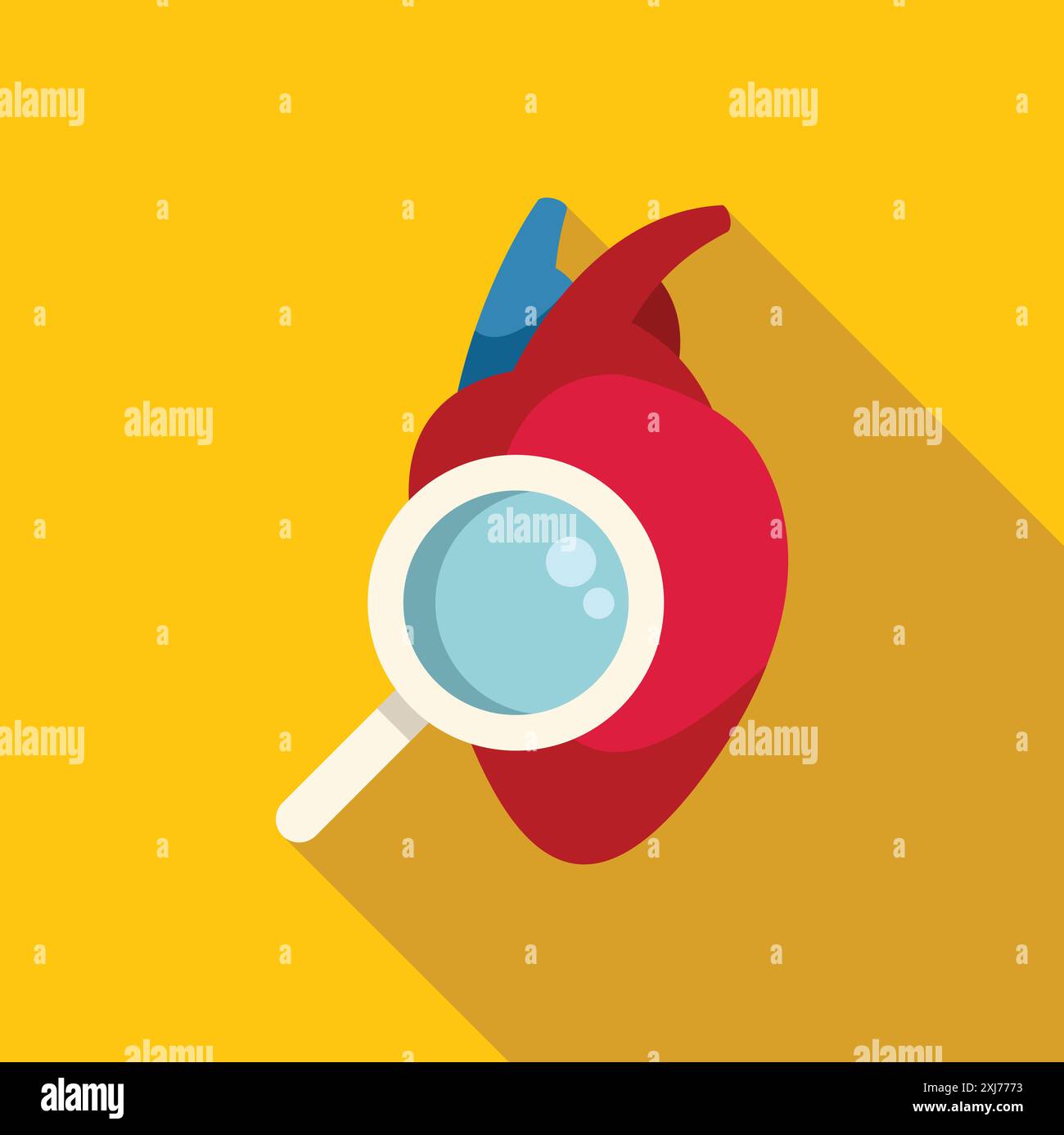Magnifying glass is being used to examine a human heart, symbolizing ...