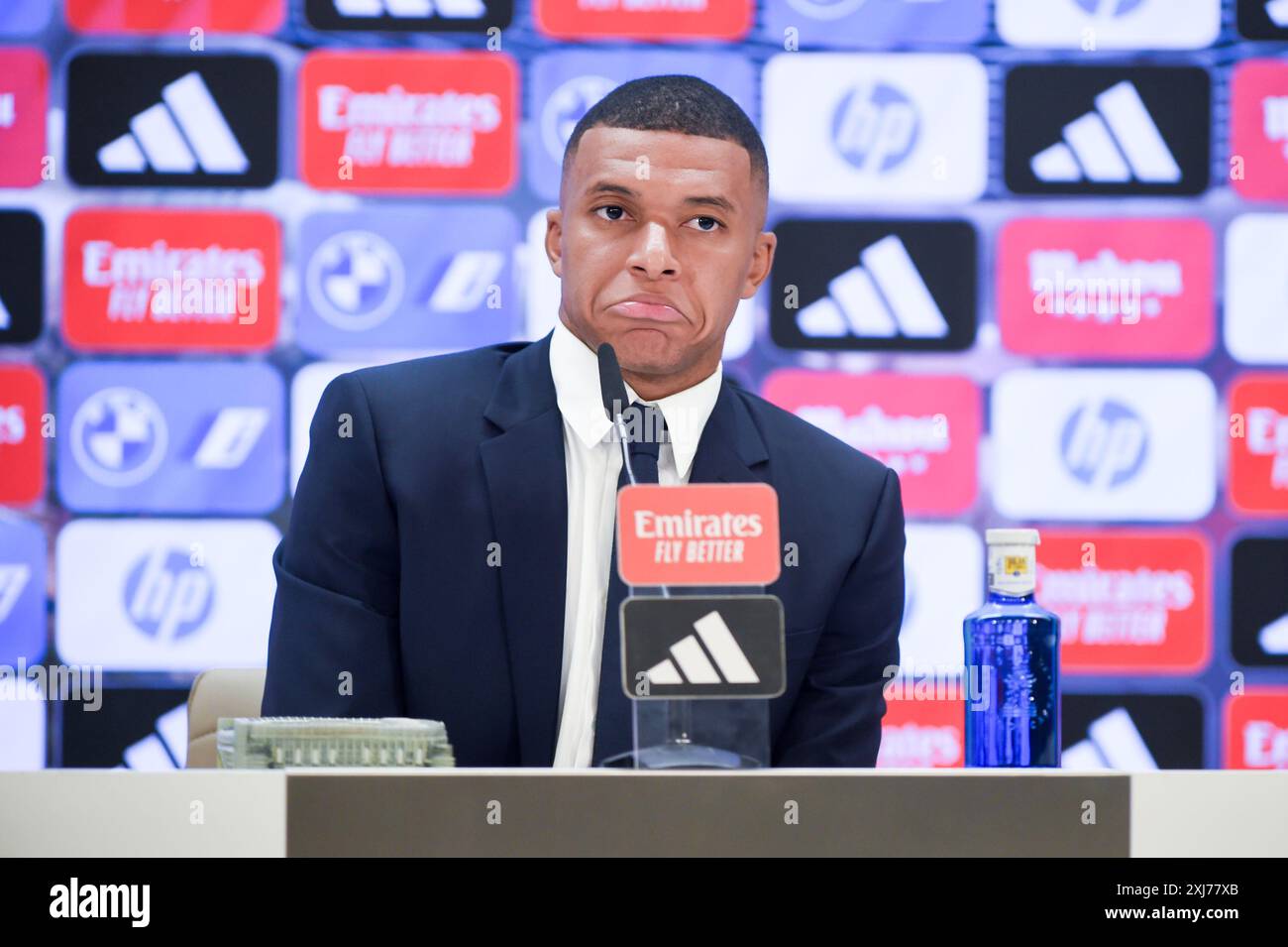 Madrid, Spain. 16th July, 2024. Kylian Mbappe of France reacts during ...