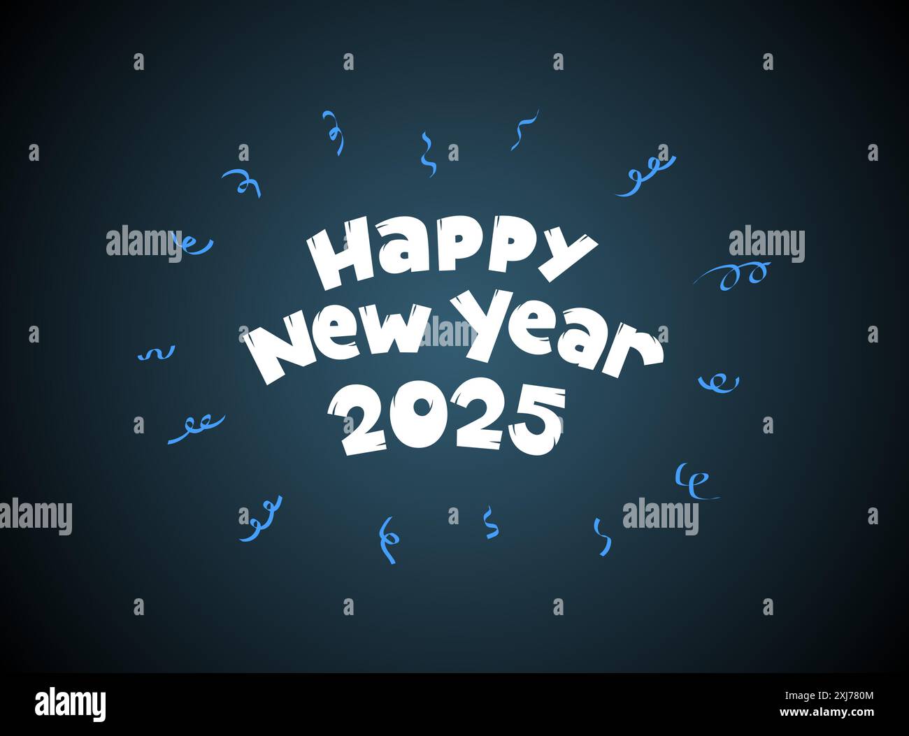 Happy New Year 2025 cartoon style handwritten lettering inscription ...