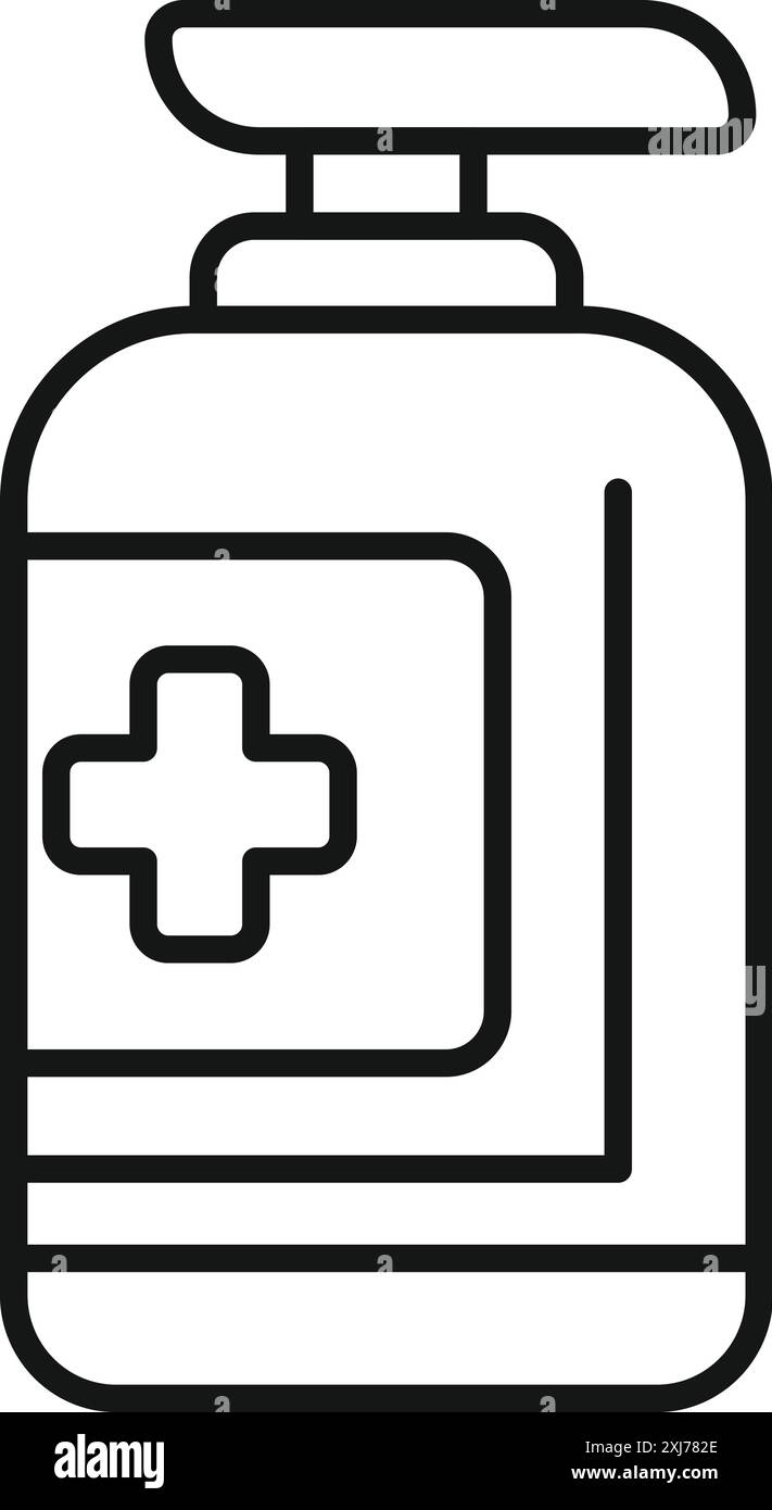 Line drawing of an antiseptic bottle dispensing hand sanitizer ...