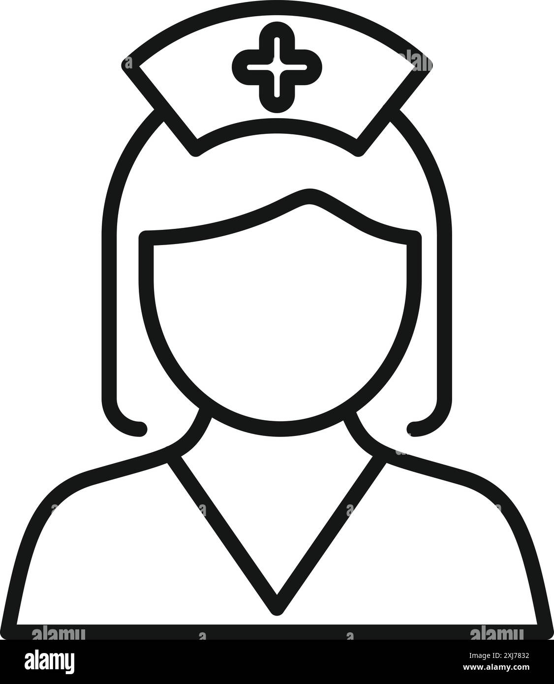 Line art icon of a female healthcare professional wearing a nurses hat ...