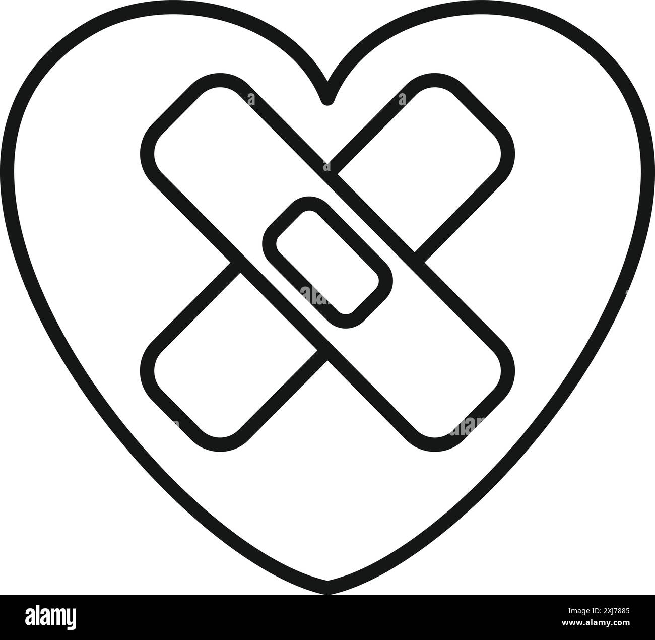 Simple line art illustration of a heart with a band aid symbolizing ...