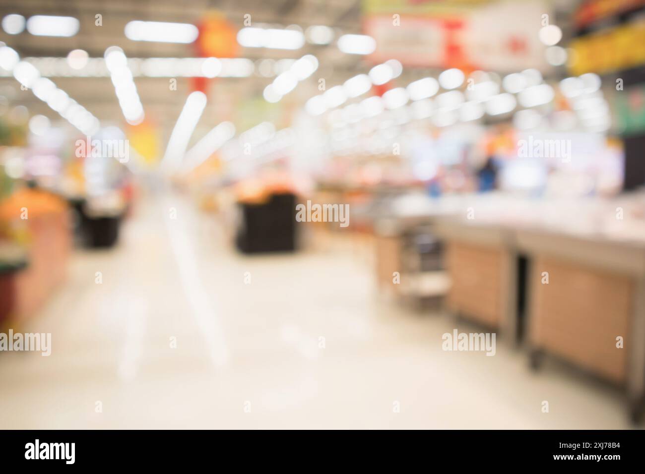 Abstract supermarket grocery store blurred defocused background with ...