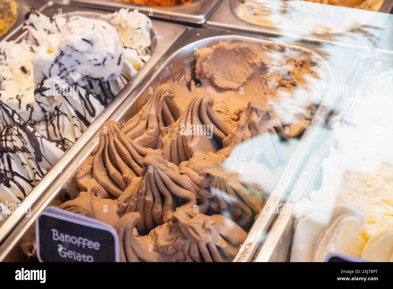 ice cream gelato display in shop Stock Photo - Alamy