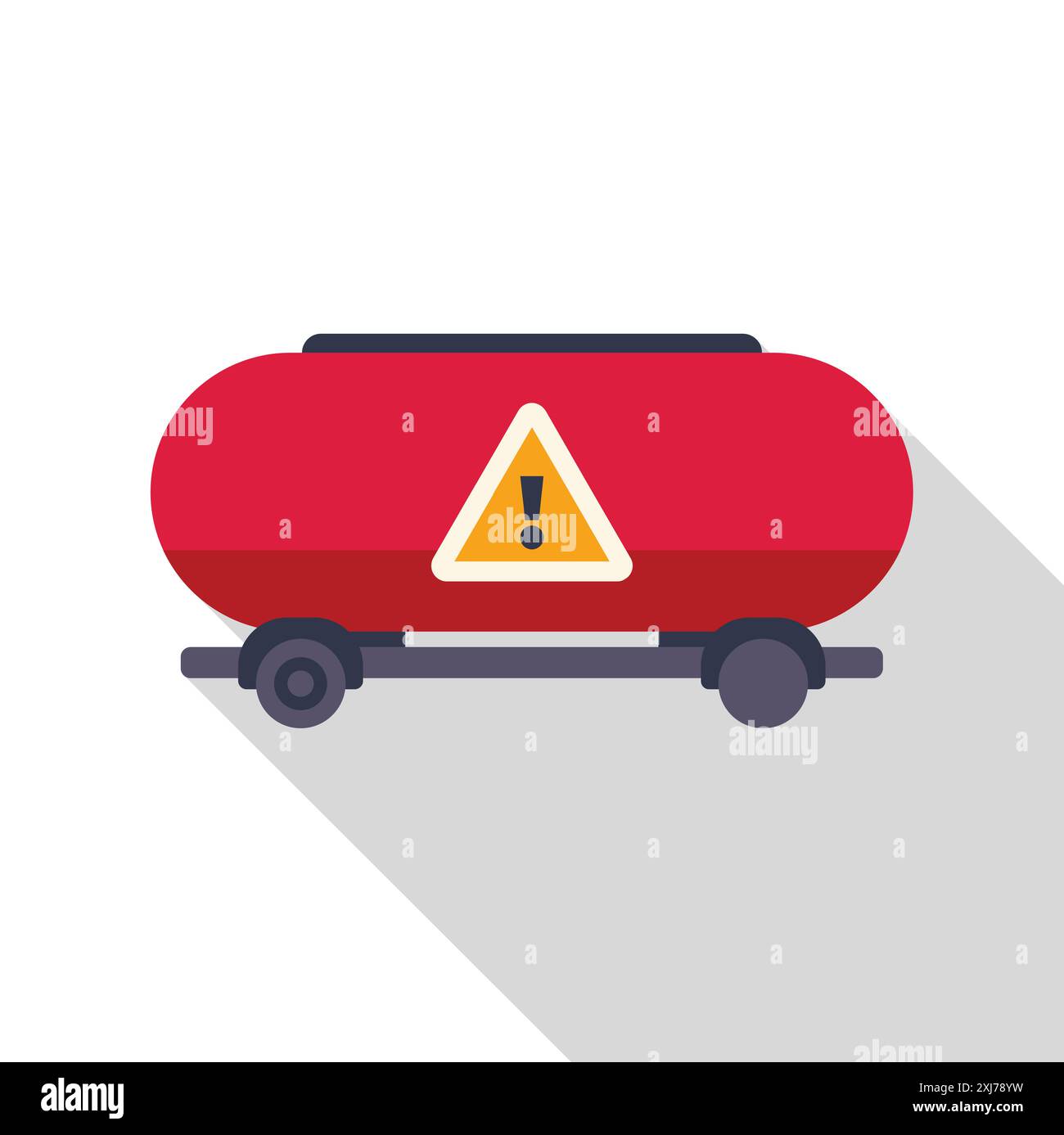 Red tank wagon carrying explosive liquid is moving by rail to its ...