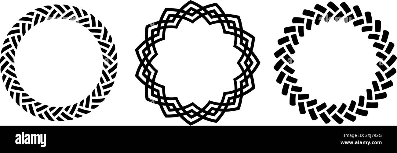 Retro knot circle frame set. Vintage celtic round border collection ...