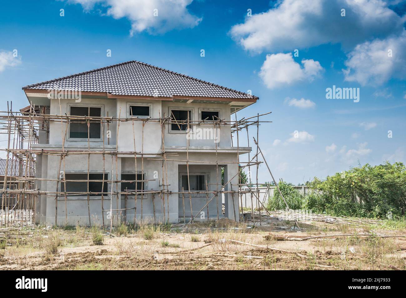 construction residential new house in progress at building site Stock ...