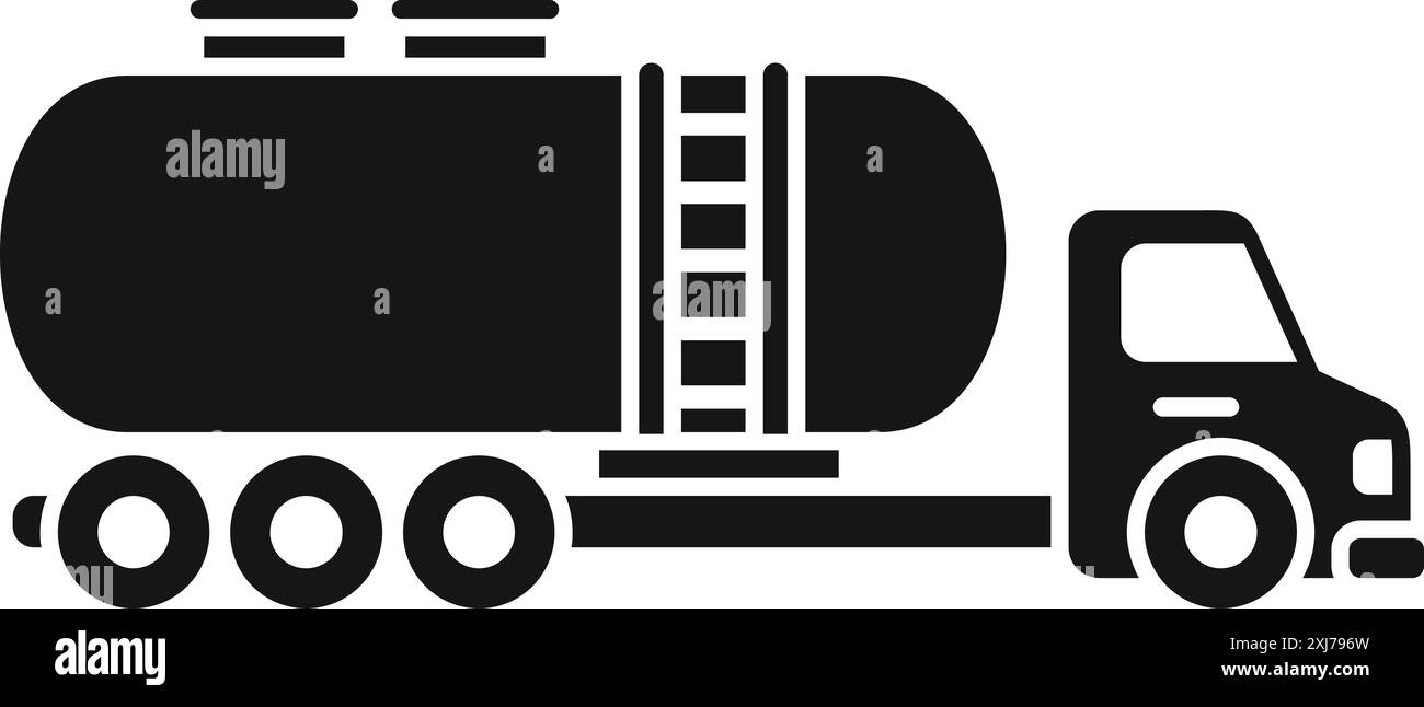 Black glyph icon for a tank truck delivering fuel to a gas station ...
