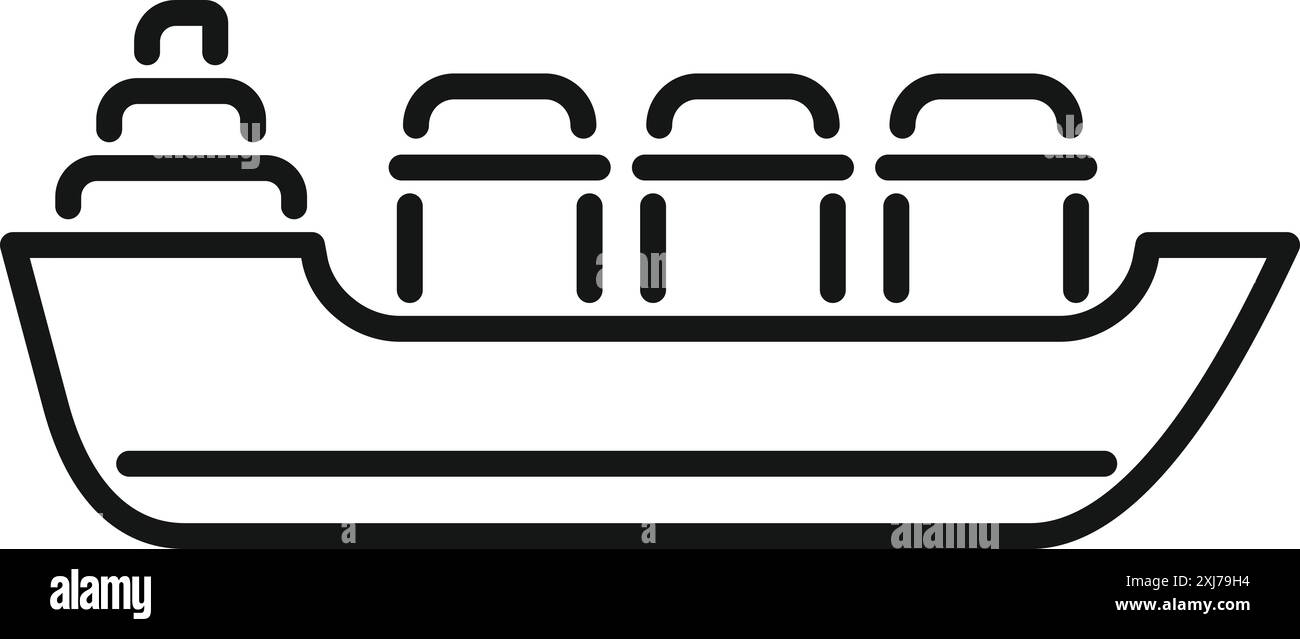 Simple line drawing of a cargo ship transporting goods across the ocean ...