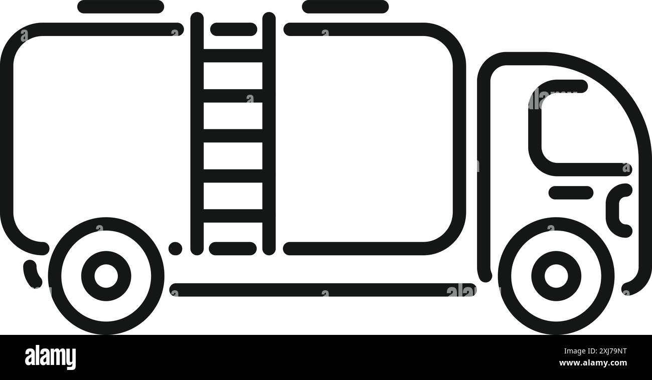Tank truck delivering goods, using a ladder and big wheels, line art ...