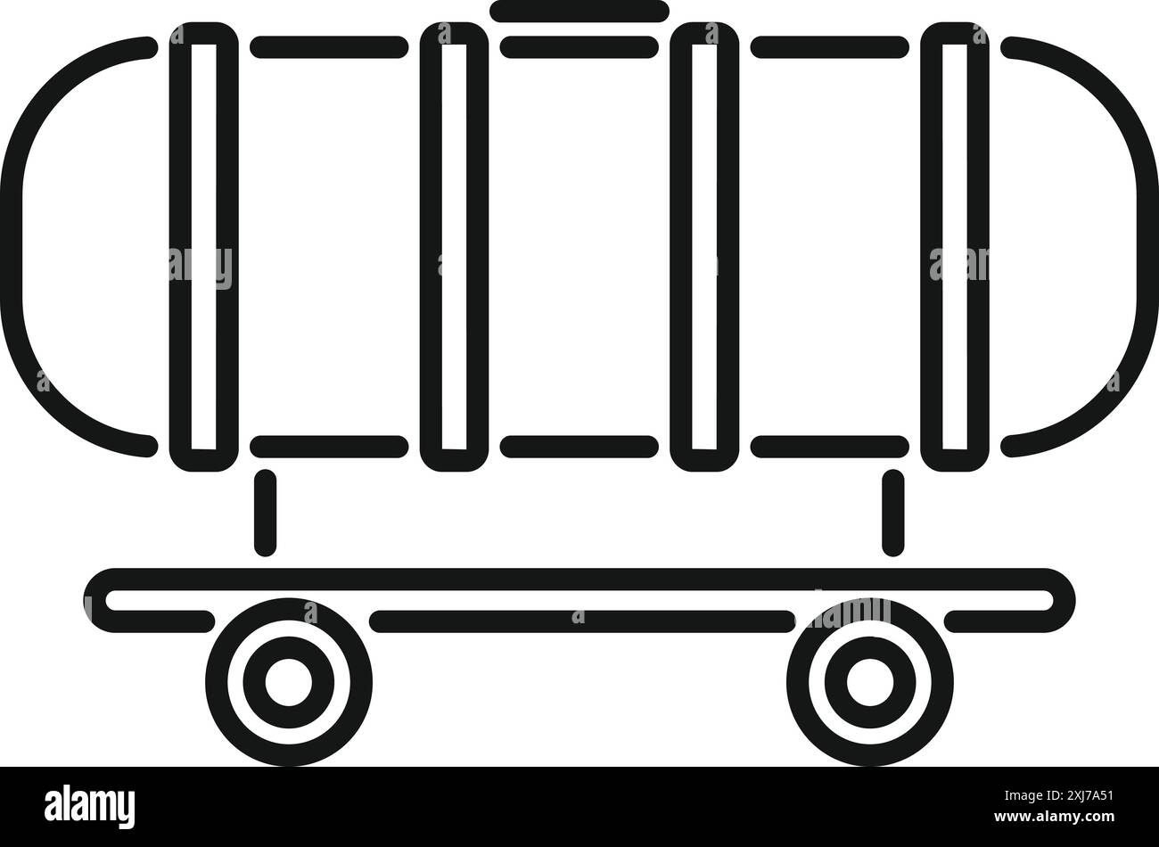 Line icon of a big metal tank for liquid transportation standing on a ...