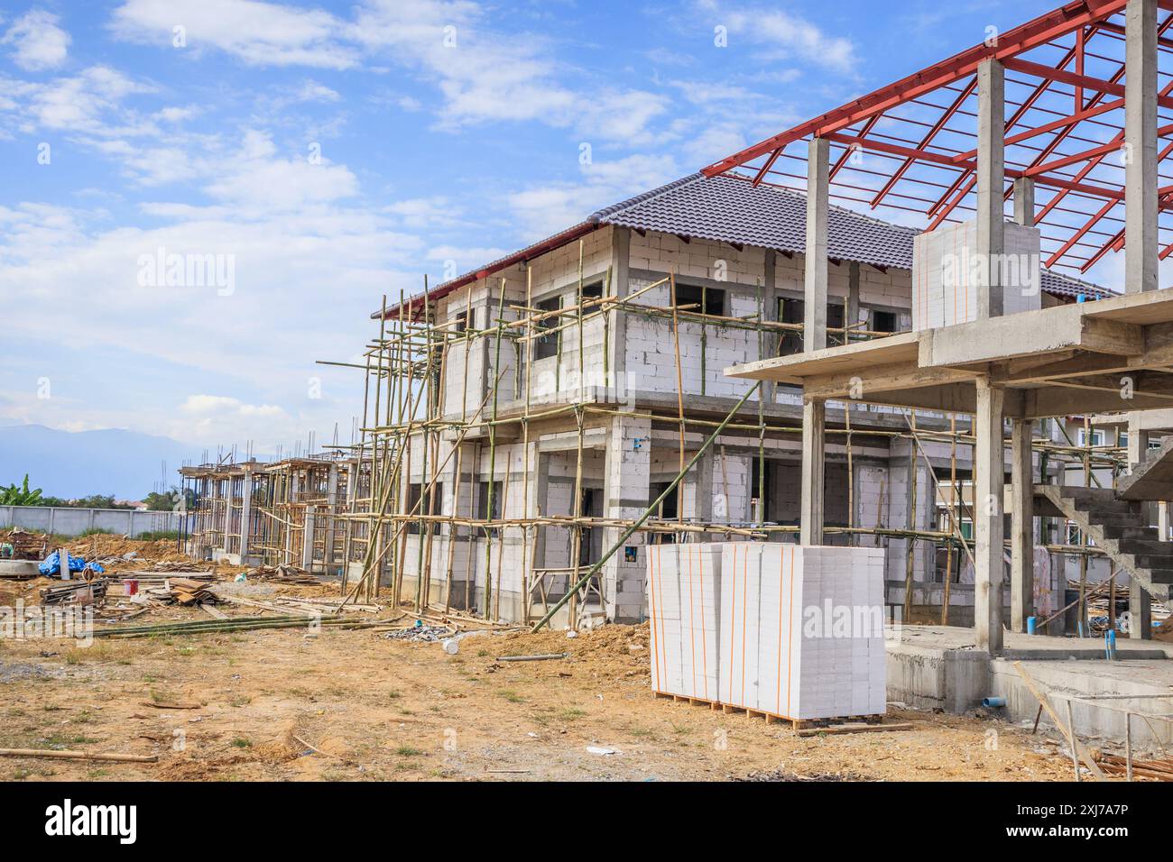 construction residential new house in progress at building site Stock ...