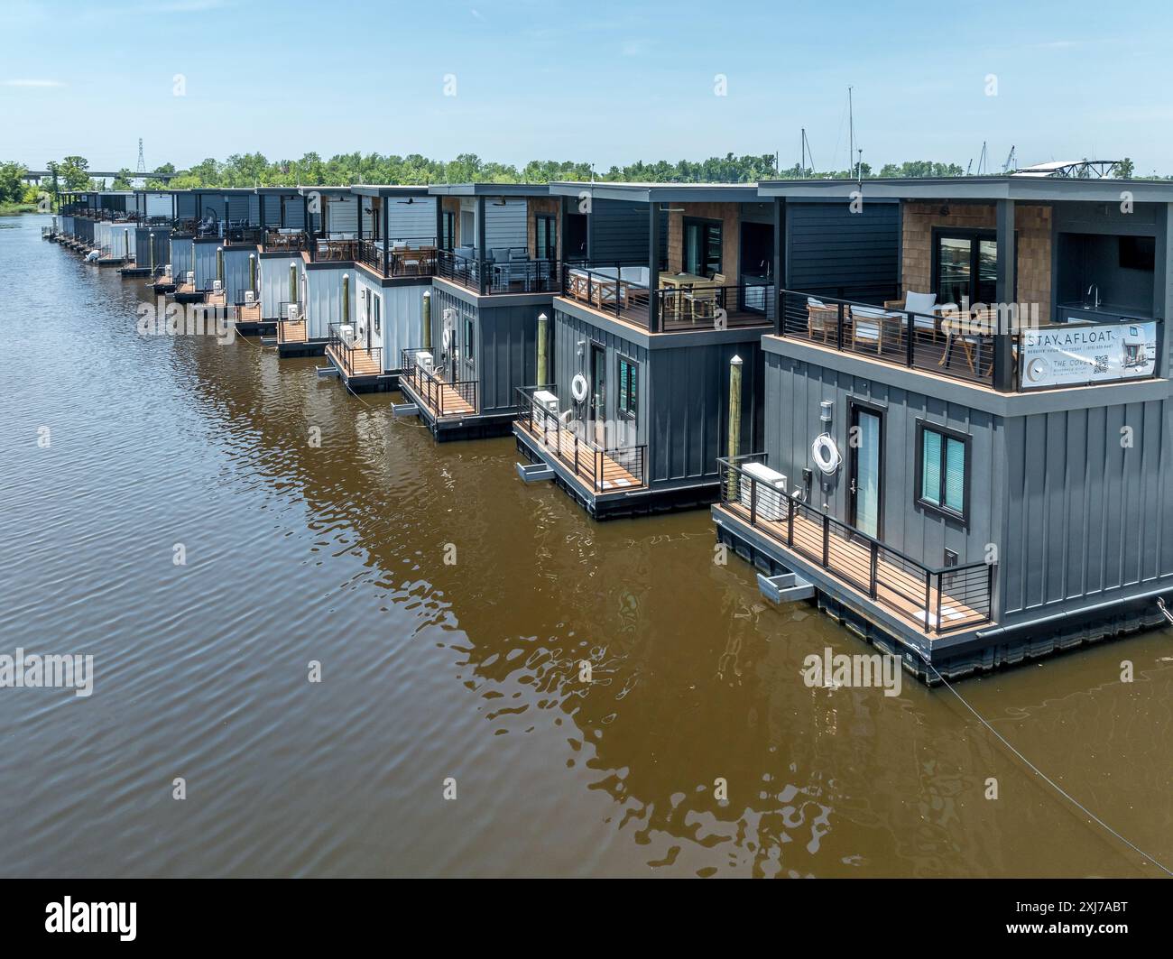 Aerial view of luxury floating homes with versatile comfort, custom ...
