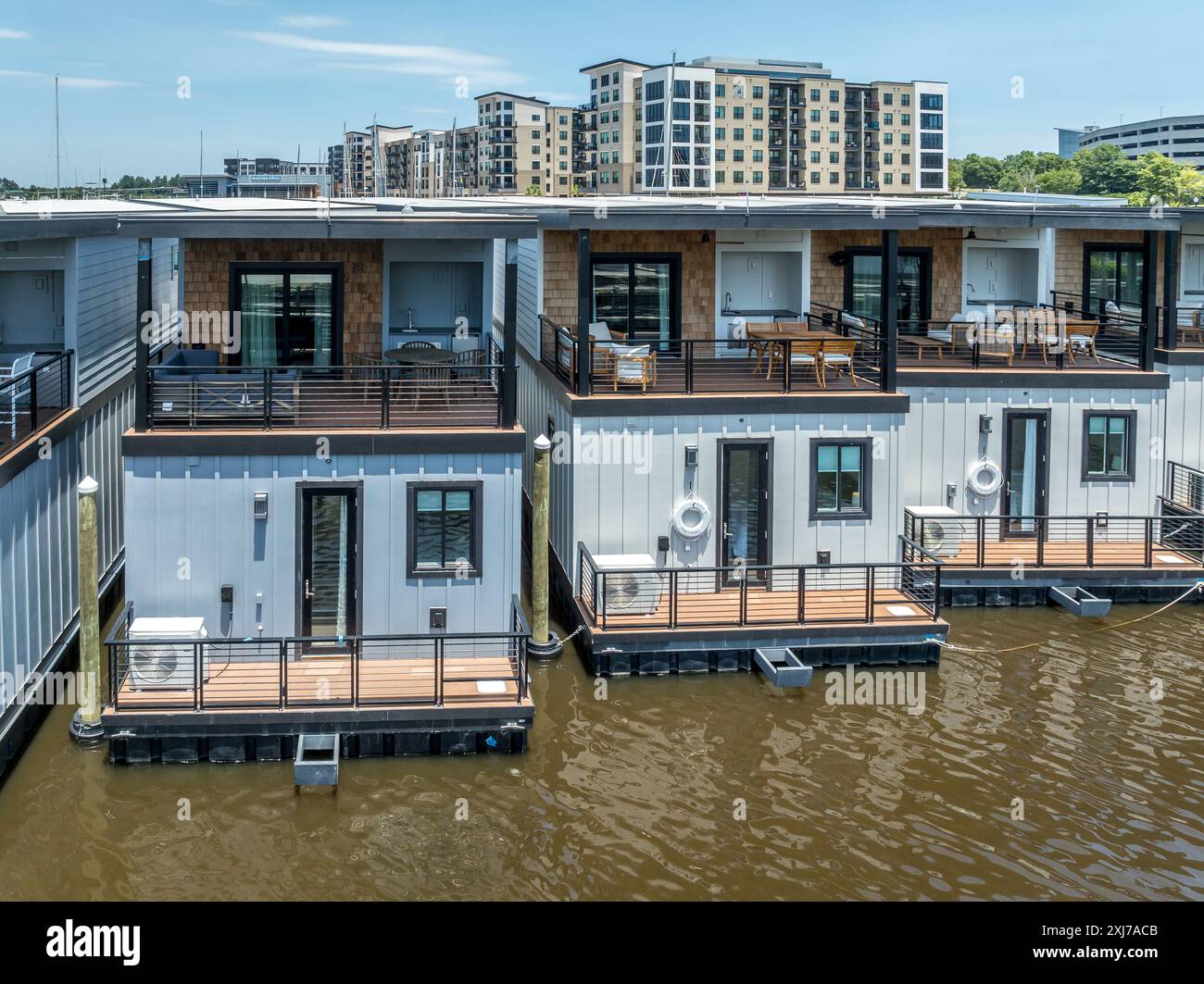 Aerial view of luxury floating homes with versatile comfort, custom ...