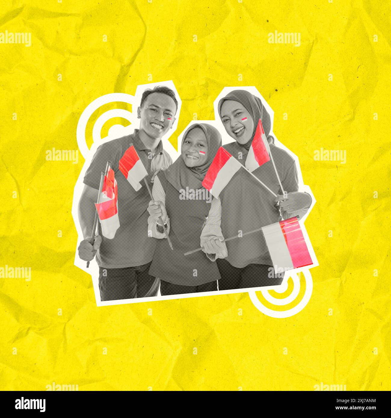 A group of people holding flags and smiling. The flags are from ...