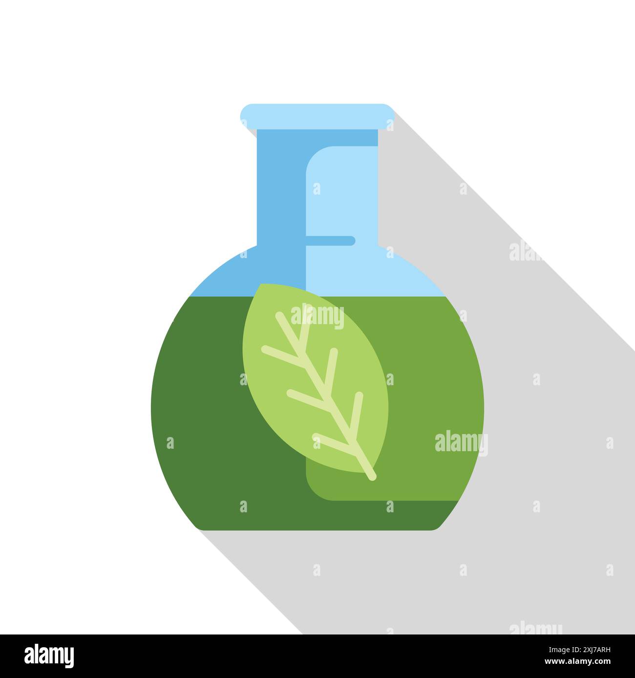 Laboratory flask containing green liquid and leaf representing ...
