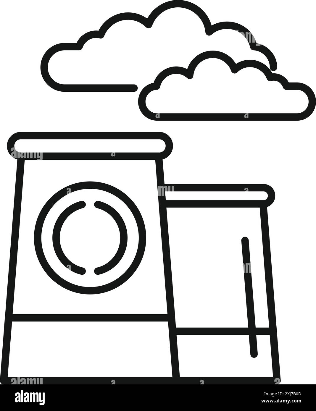 Line drawing of an industrial plant emitting pollution into the ...