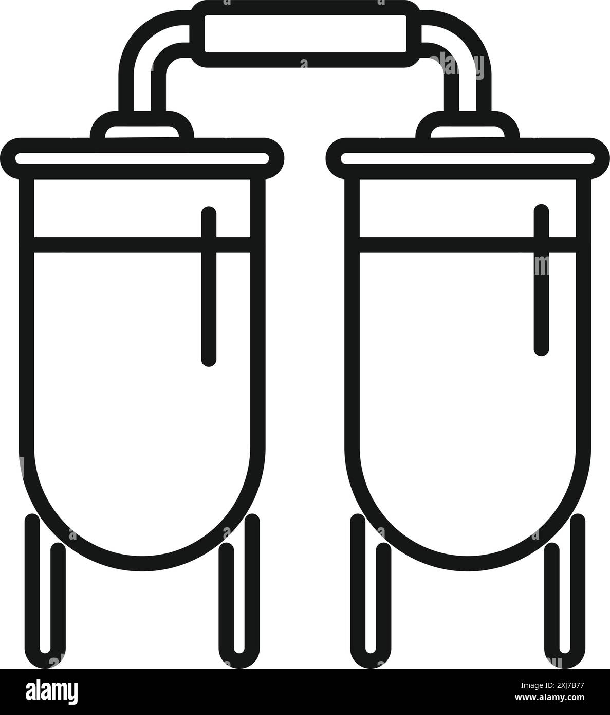Two industrial tanks are connected, representing a system for liquid ...