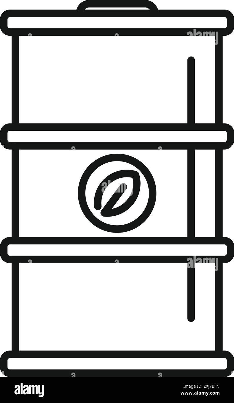 Simple line icon of a metal barrel with a biofuel symbol, representing ...