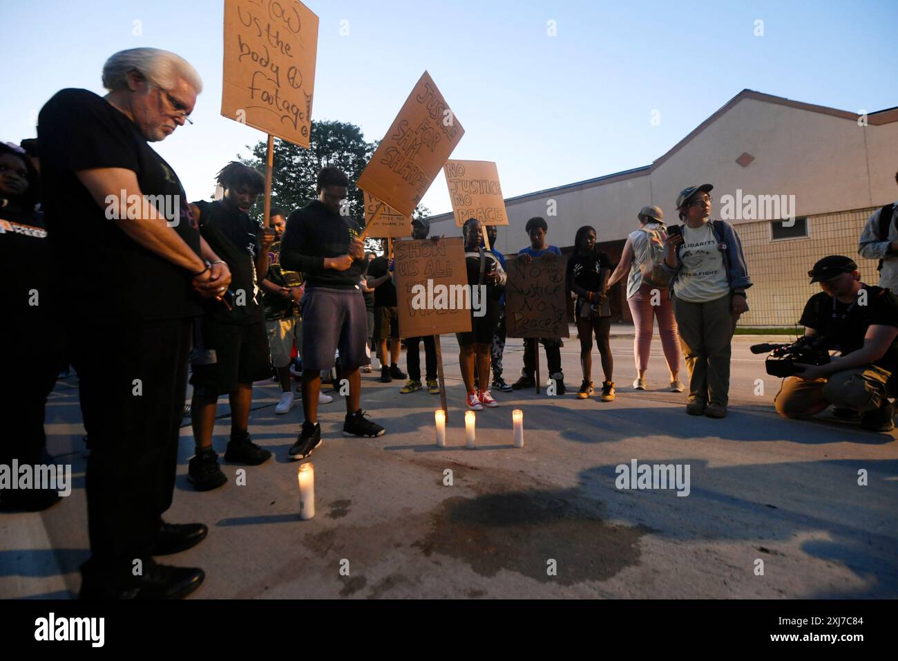 Milwaukee, United States. 16th July, 2024. Candles sit next to blood ...