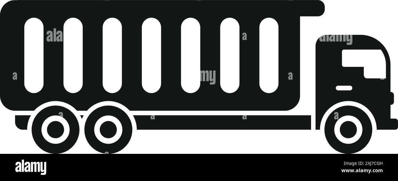 Simple icon of a tipper lorry truck carrying bulk cargo, seen from the ...