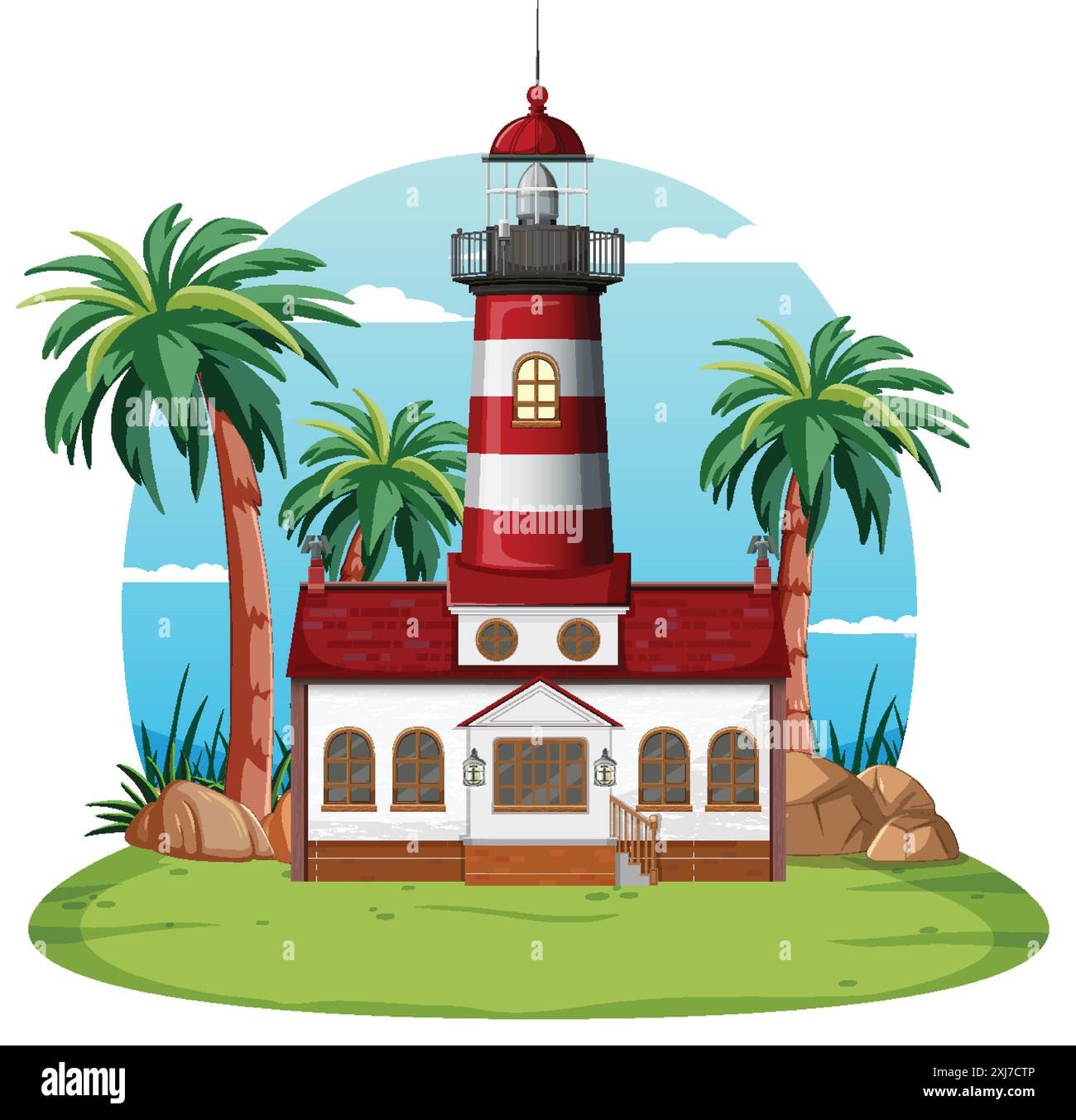 Lighthouse surrounded by palm trees and ocean Stock Vector Image & Art ...