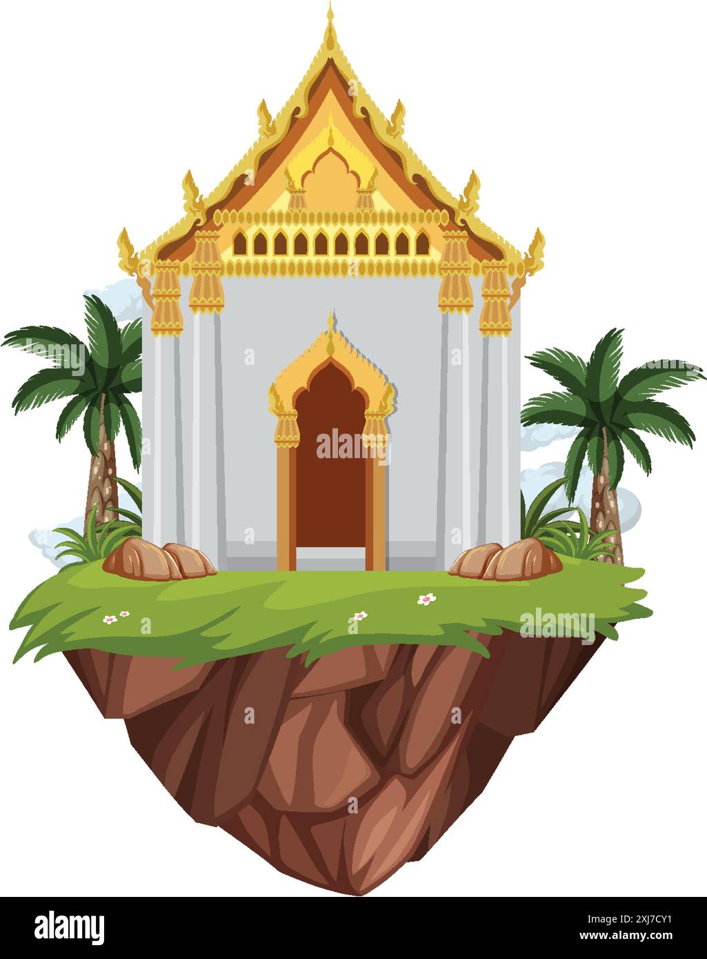 Golden-roofed temple on a floating rock island Stock Vector Image & Art ...