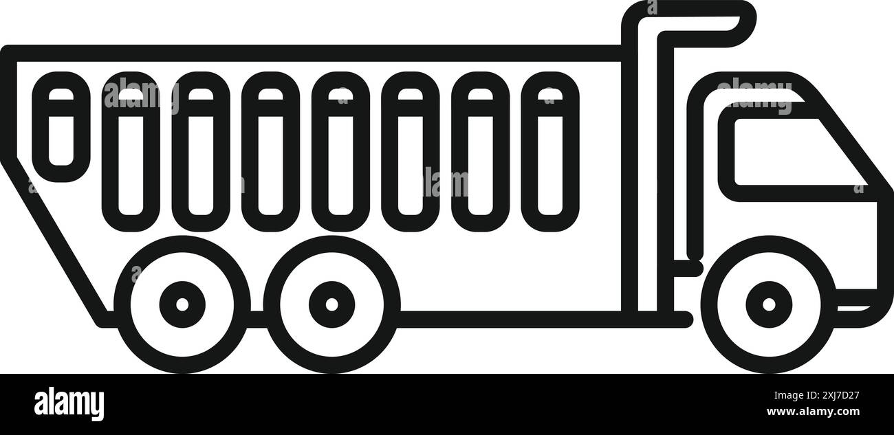 Simple line icon of a tipper truck transporting construction materials ...