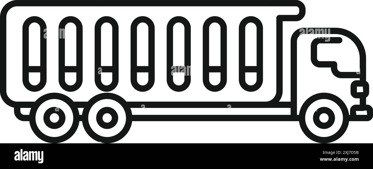 Line drawing of a cargo truck delivering goods with an open body ...