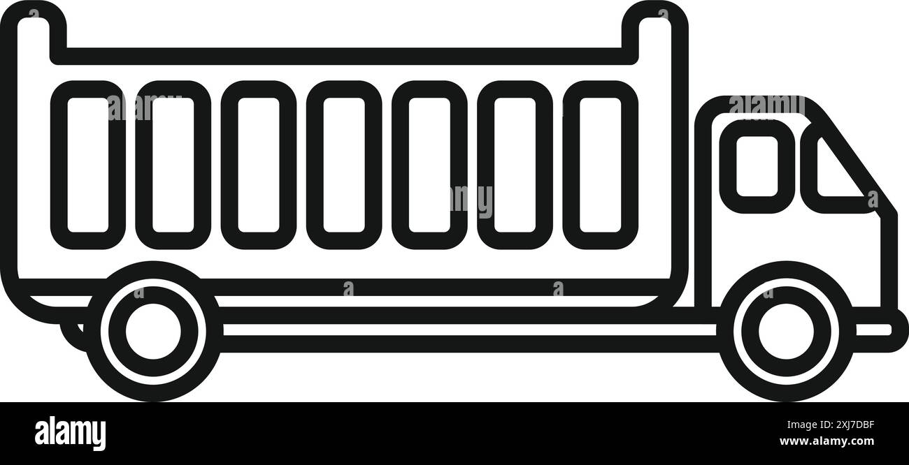 Simple line art icon of a tipper lorry truck transporting building ...