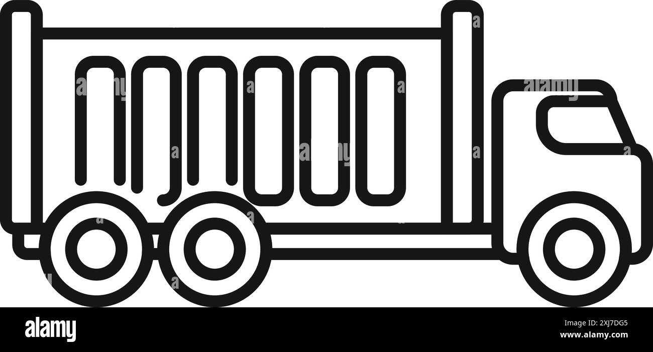 Simple black and white icon of a tipper truck delivering building ...